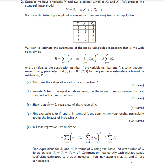 2. Suppose we have a variable Y and two predictor | Chegg.com