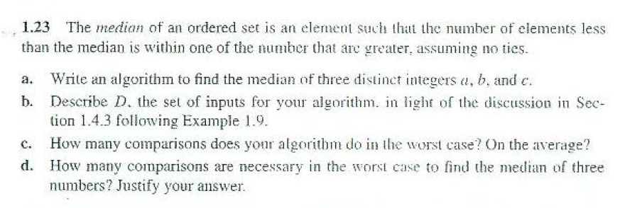 Solved 1.23 "The median of an ordered set is an element such | Chegg.com