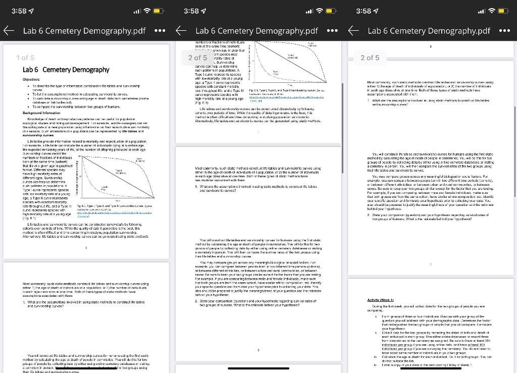 Solved 3:58 al 3:58 1 3:58 . + Lab 6 Cemetery Demography.pdf | Chegg.com
