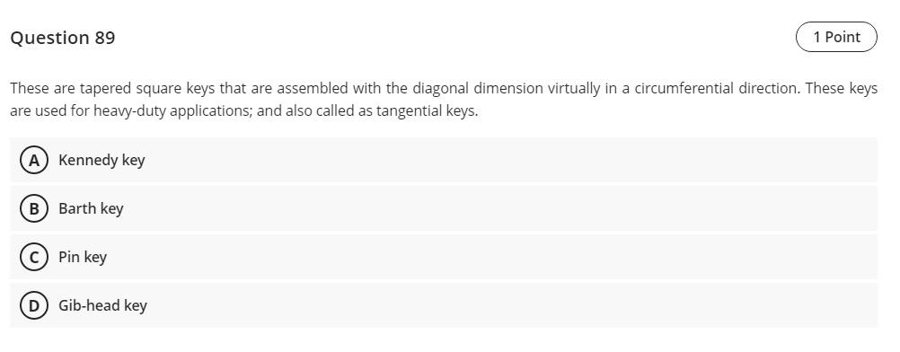 Solved Question 77 A tapered square or flat key with head | Chegg.com