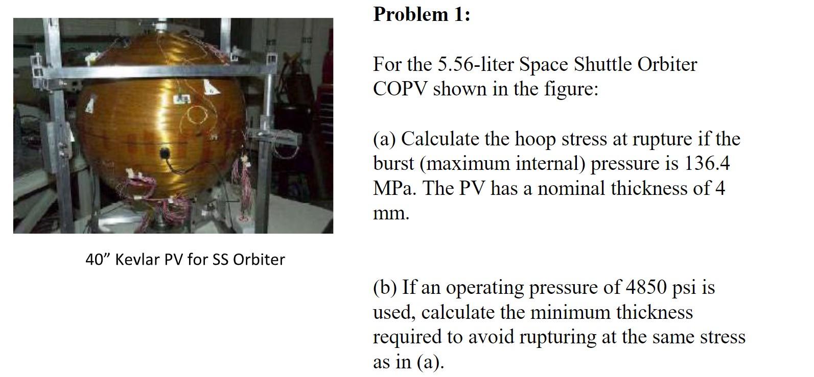 Solved Problem 1: For the 5.56-liter Space Shuttle Orbiter | Chegg.com
