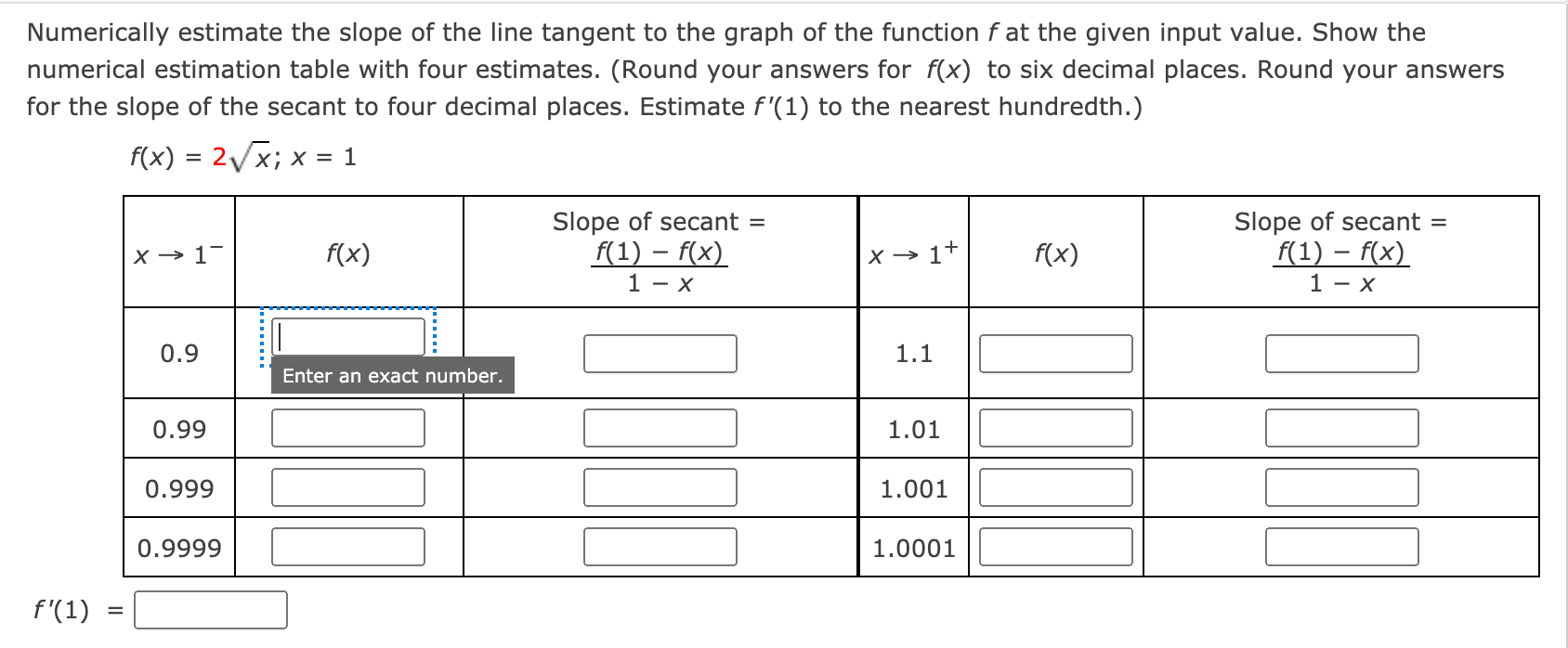 Solved Numerically estimate the slope of the line tangent to | Chegg.com