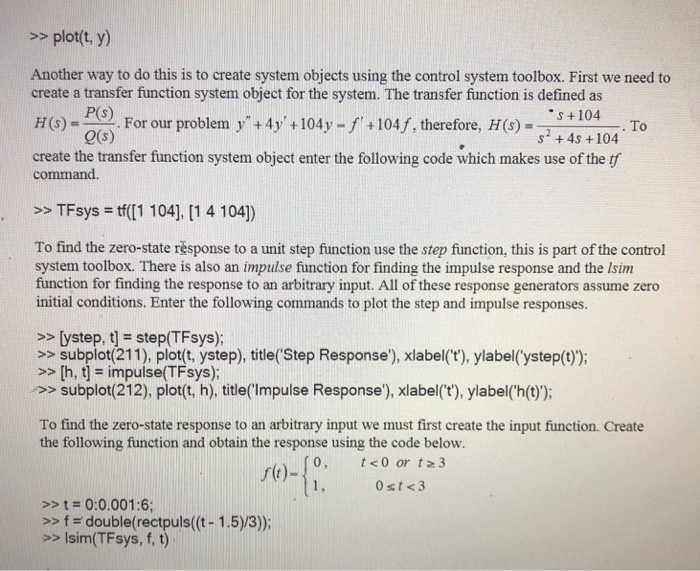 Solved 1.) Use dsolve to obtain a symbolic expression for | Chegg.com