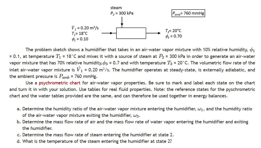 Solved steam P2 300 kPa Pam,-760 mmHg V,-0.20 m2/s Ti 18°C | Chegg.com
