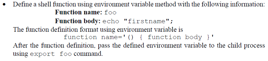 Define a shell function using environment variable | Chegg.com