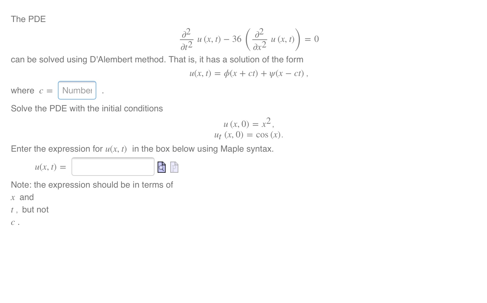 Solved The PDE 4 08.10. – 36 (3 ««:0) = 6 can be solved | Chegg.com