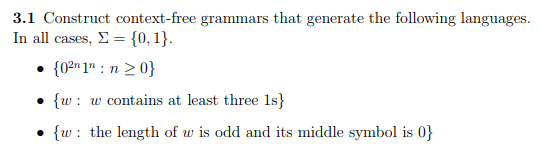 Solved 3.1 Construct context-free grammars that generate the | Chegg.com