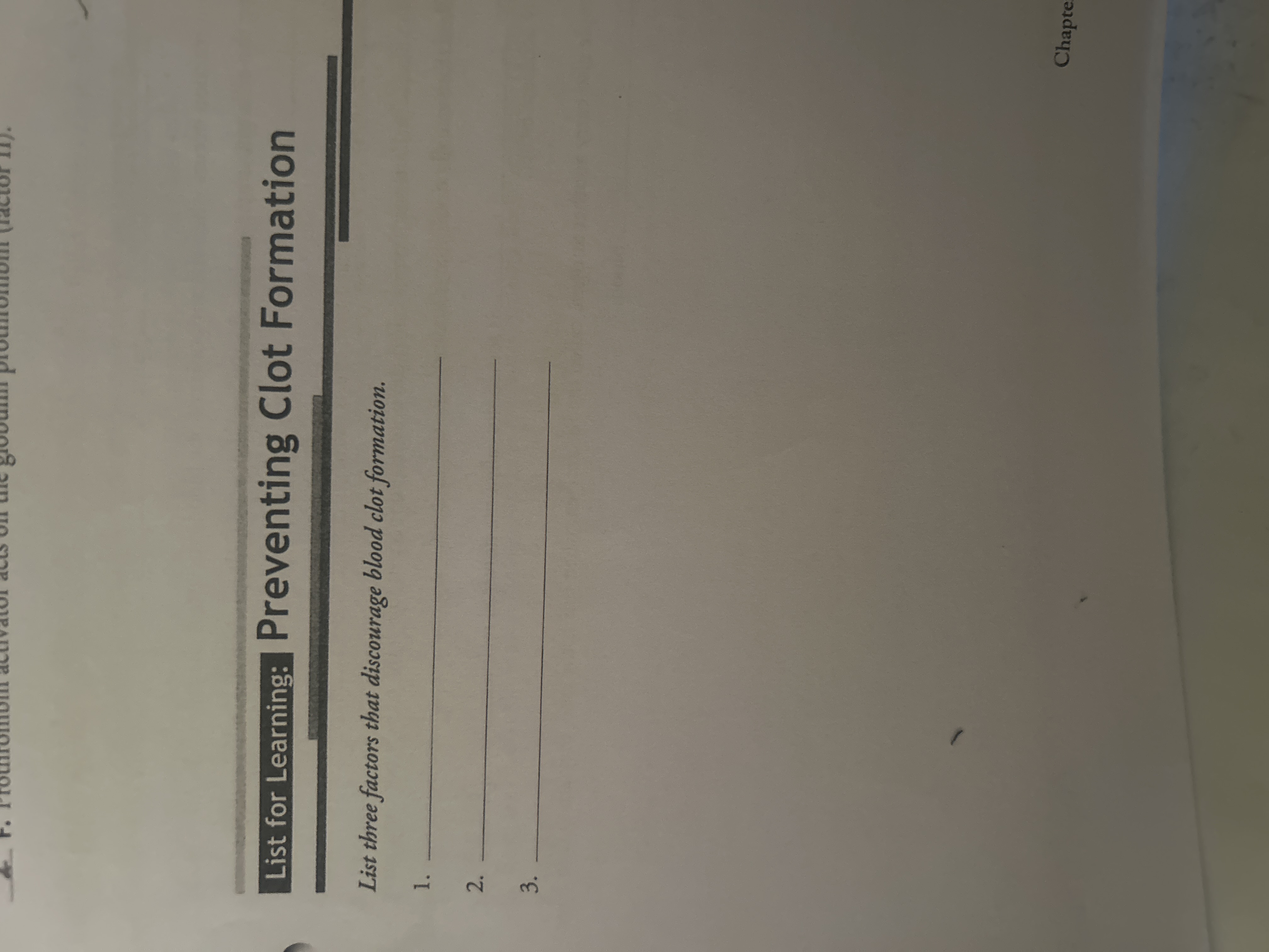 Solved List for Learning: Preventing Clot FormationList | Chegg.com