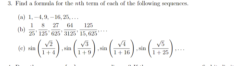 Solved 3. Find a formula for the nth term of each of the | Chegg.com