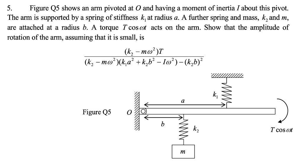 Solved 5. Figure Q5 shows an arm pivoted at O and having a | Chegg.com
