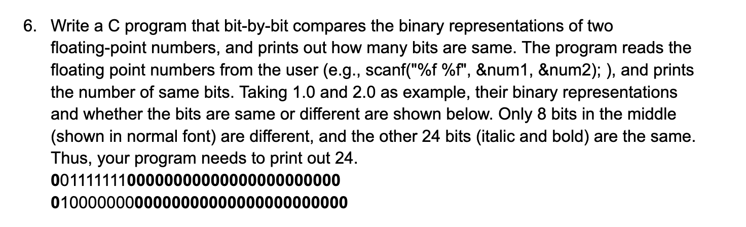 Solved Write a C ﻿program that bit-by-bit compares the | Chegg.com
