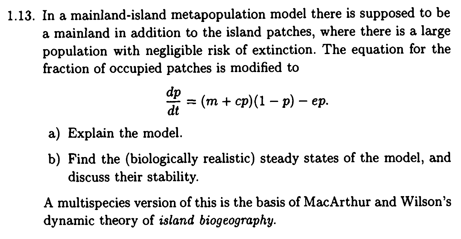 Solved 1.13. In a mainland-island metapopulation model there | Chegg.com