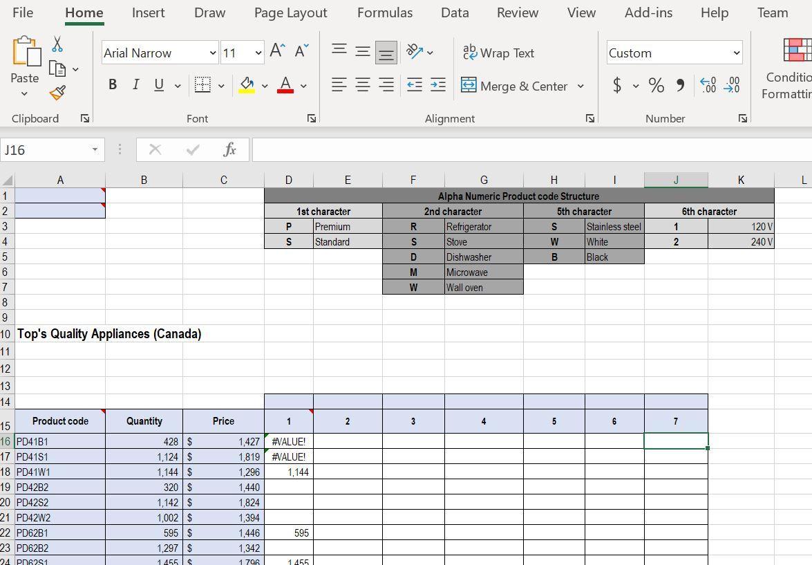Solved n J16: Use the product code breakdown provided at the | Chegg.com