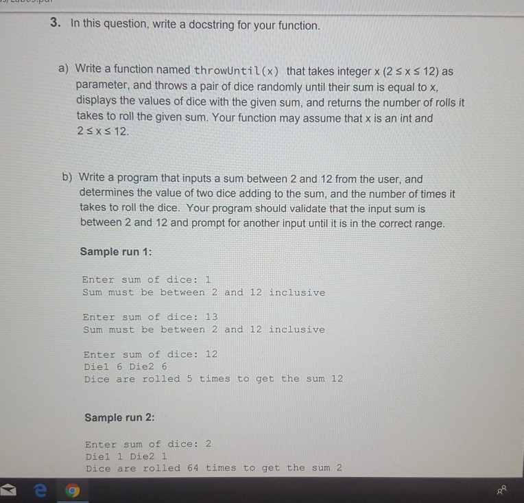 Solved 3. In this question, write a docstring for your | Chegg.com