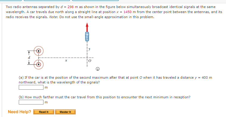 Solved Two radio antennas separated by d=298 m as shown in | Chegg.com