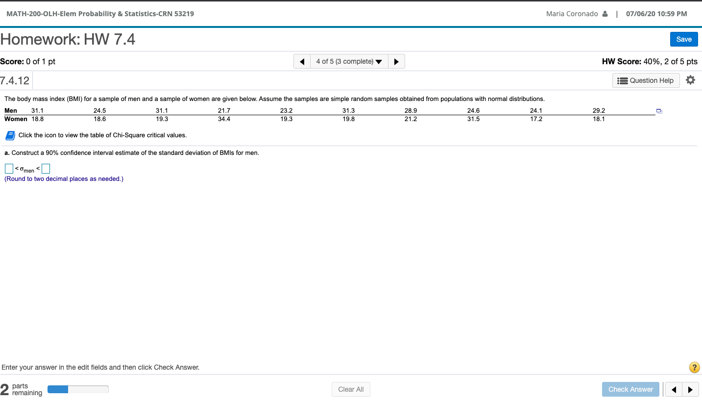 Solved MATH-200-OLH-Elem Probability & Statistics-CRN 53219 | Chegg.com