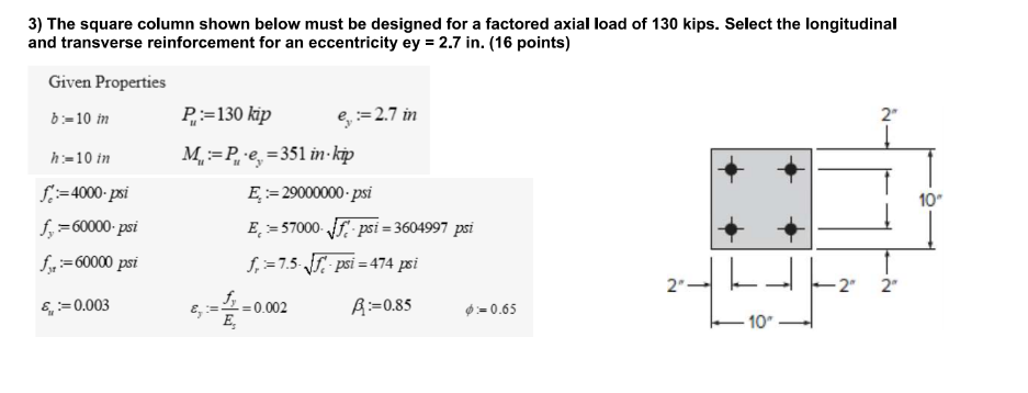 Solved The square column shown below must be designed for a | Chegg.com