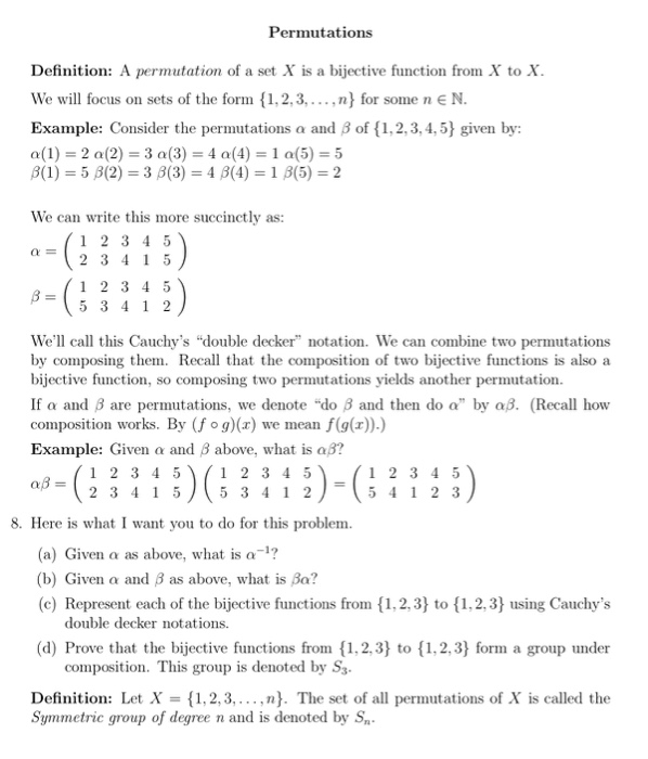 Solved Permutations Definition: A permutation of a set X is | Chegg.com