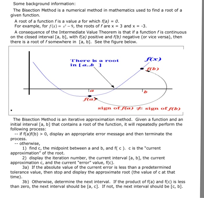 Solved Some background information The Bisection Method is a | Chegg.com