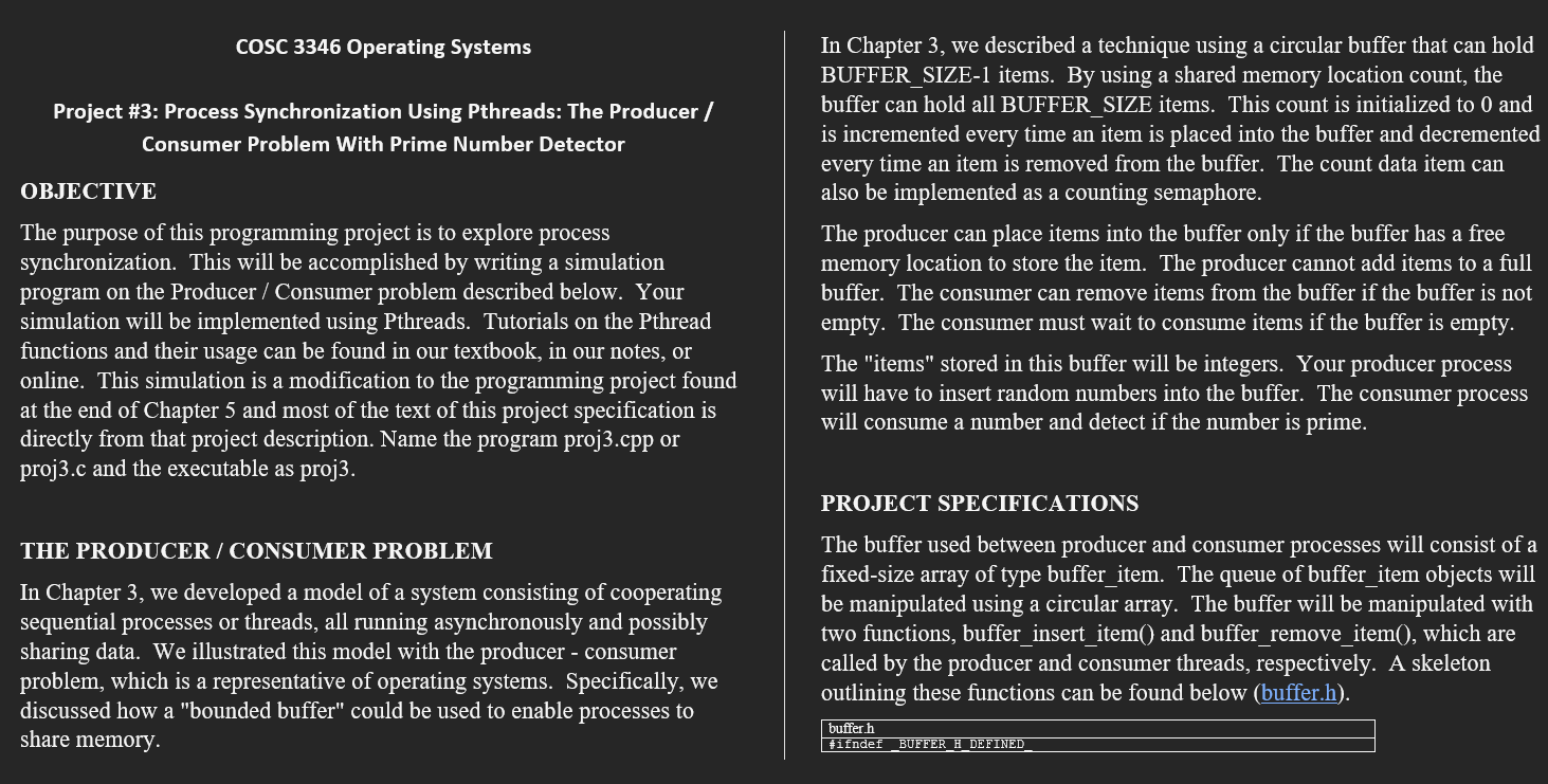 Solved COSC 3346 Operating Systems Project #3: Process | Chegg.com