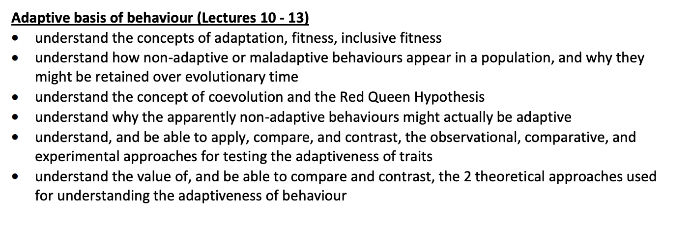 Solved Adaptive Basis Of Behaviour Lectures 10 13