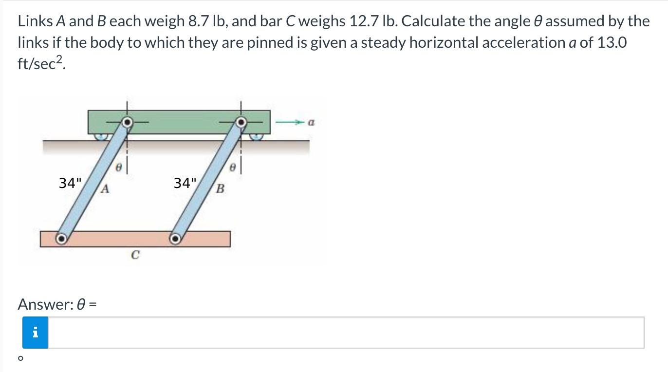 Solved Links A and B each weigh 8.7lb, and bar C weighs | Chegg.com