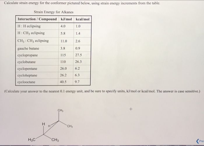 Solved Calculate strain energy for the conformer pictured | Chegg.com
