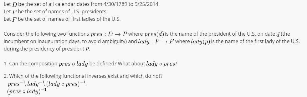 Solved Let D be the set of all calendar dates from 4/30/1789 | Chegg.com