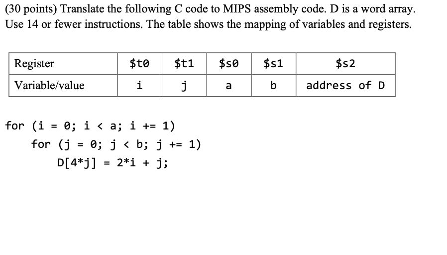 (20 points) For each MIPS instruction in the | Chegg.com