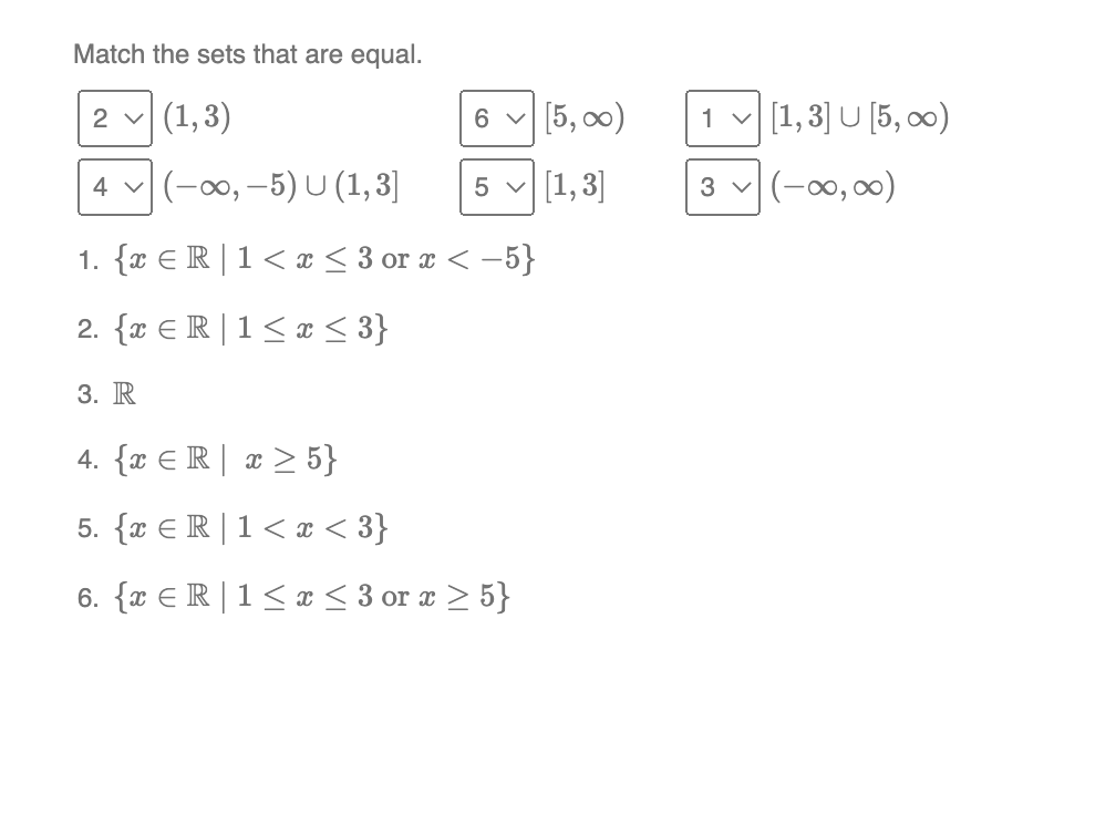Solved Match the sets that are equal. | Chegg.com