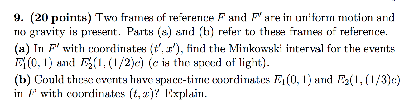 Solved 9. (20 points) Two frames of reference F and F' are | Chegg.com
