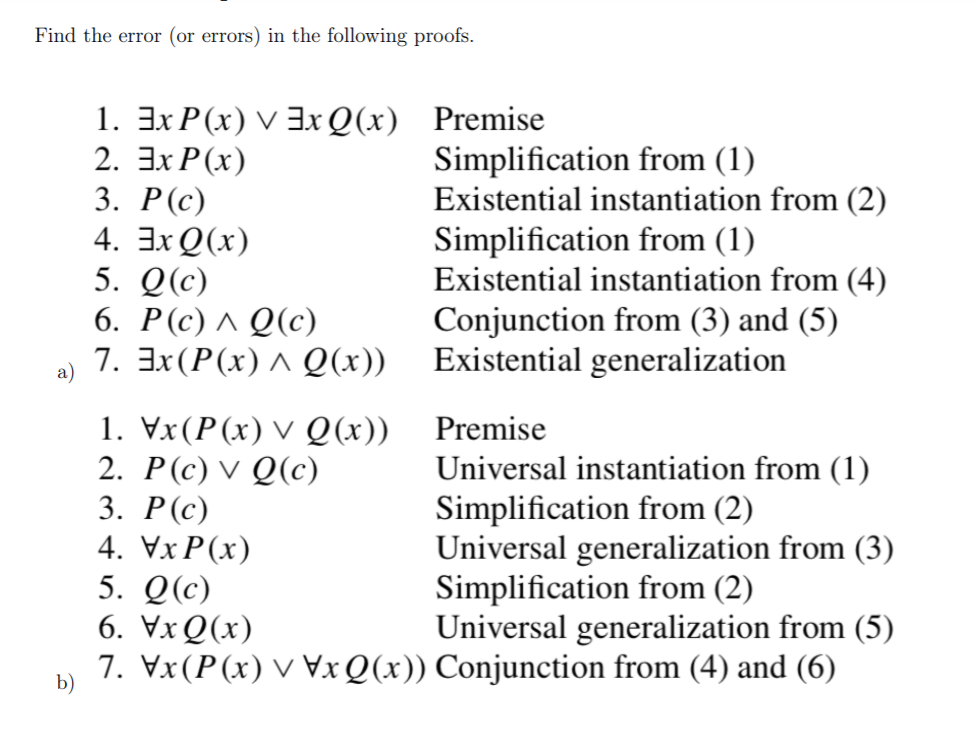 Solved Find the error (or errors) in the following proofs. | Chegg.com