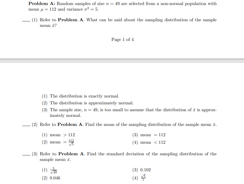 Solved Problem A: Random samples of size n=49 are selected | Chegg.com