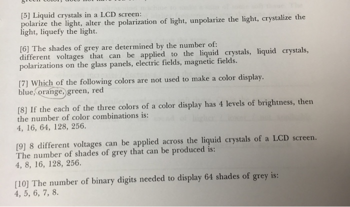 Solved [5] Liquid crystals in a LCD screen: polarize the | Chegg.com