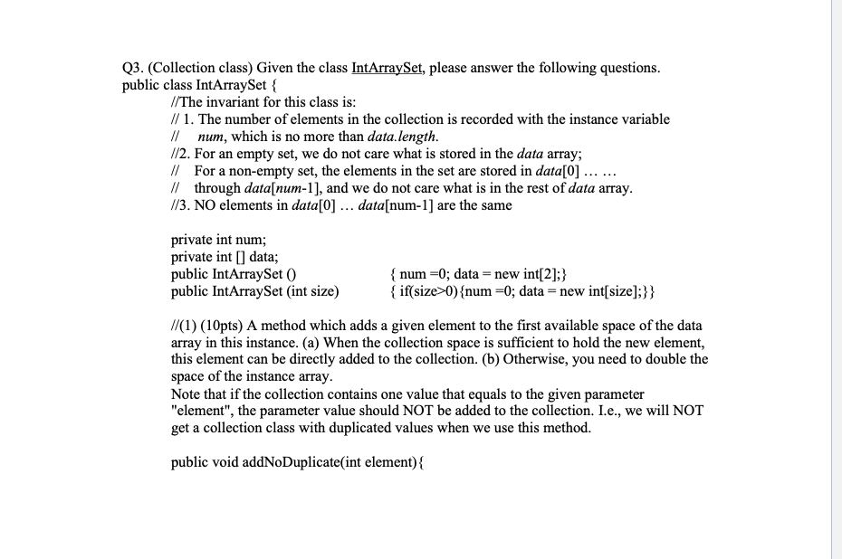 Solved (Collection class) Given the class IntArraySet, | Chegg.com