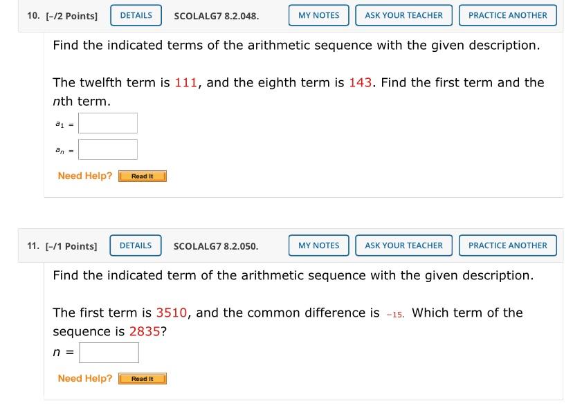 Solved 10. [-/2 points) DETAILS SCOLALG7 8.2.048. MY NOTES | Chegg.com