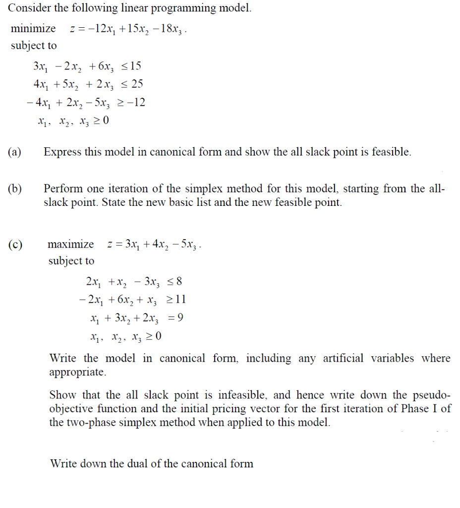 Consider the following linear programming model. | Chegg.com