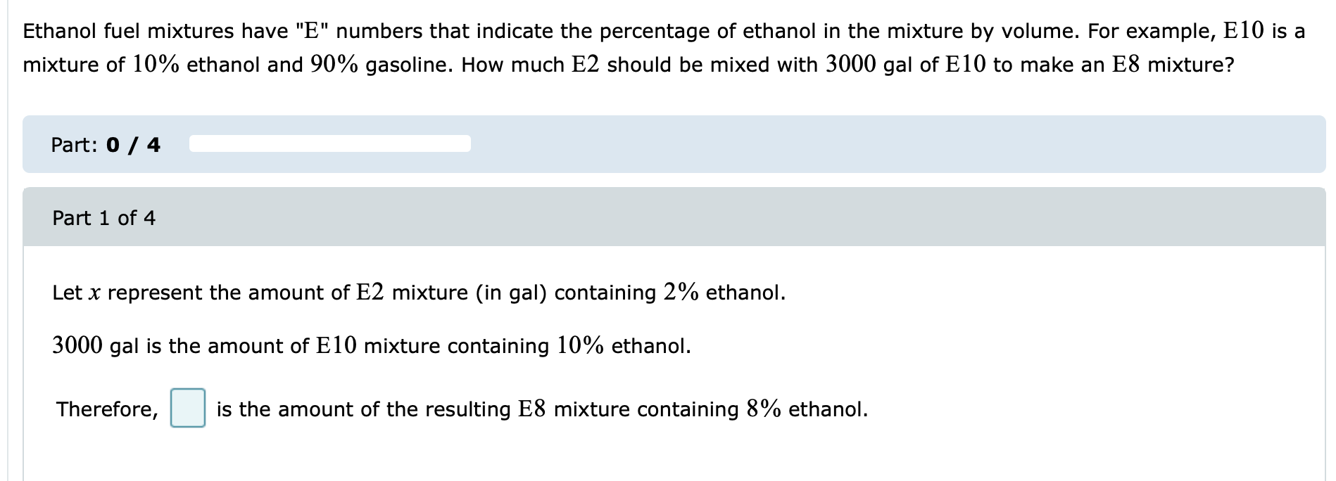 Solved Ethanol fuel mixtures have "E" numbers that indicate | Chegg.com