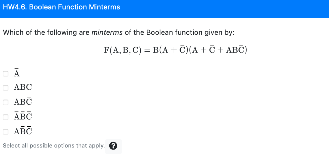 Solved HW4.6. Boolean Function Minterms Which of the | Chegg.com