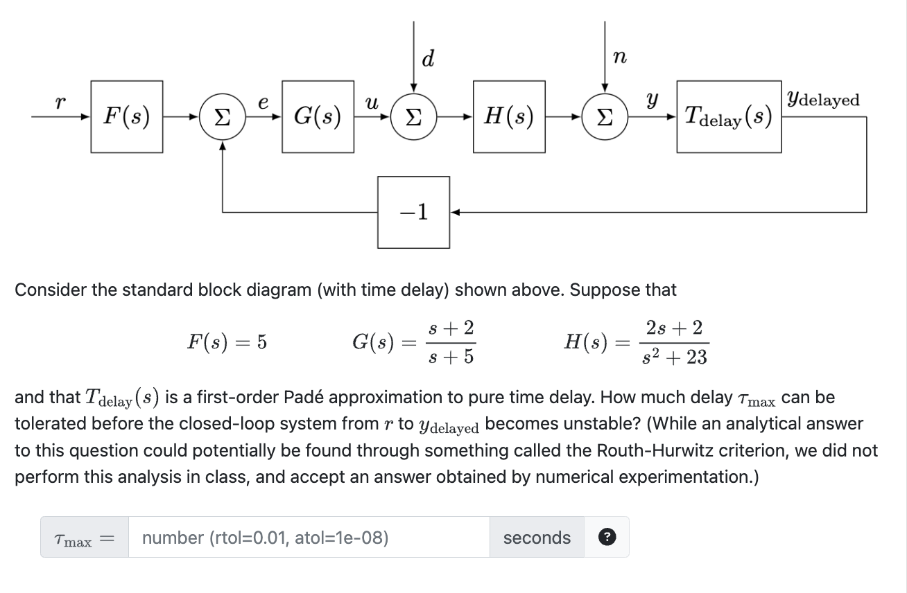 Solved Consider the standard block diagram (with time delay) | Chegg.com