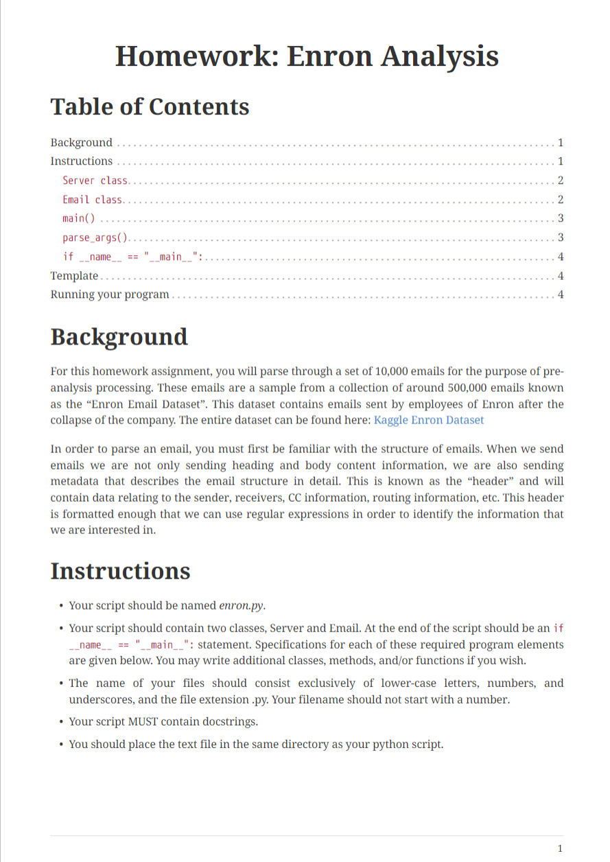 Solved Homework: Enron Analysis Table of Contents Background | Chegg.com