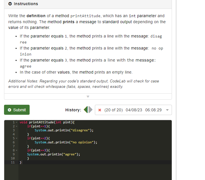 Solved Write the definition of a method printattitude, which | Chegg.com