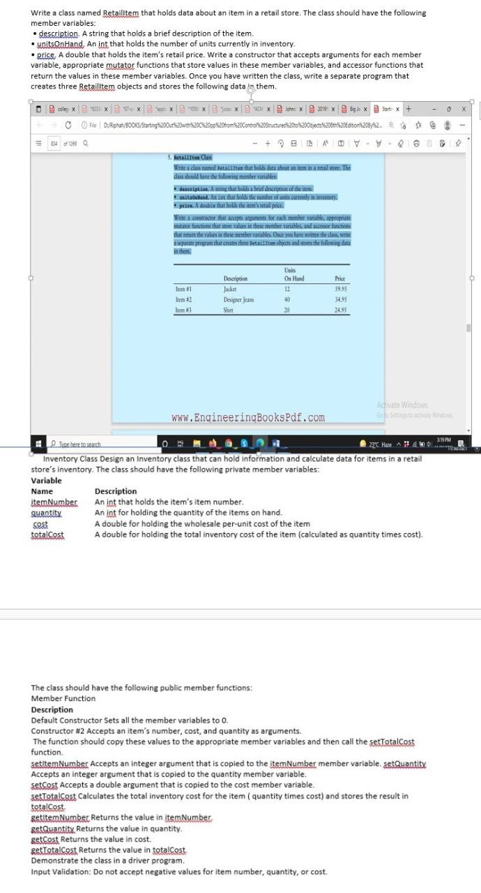 Solved Write a class named Retailltem that holds data about | Chegg.com