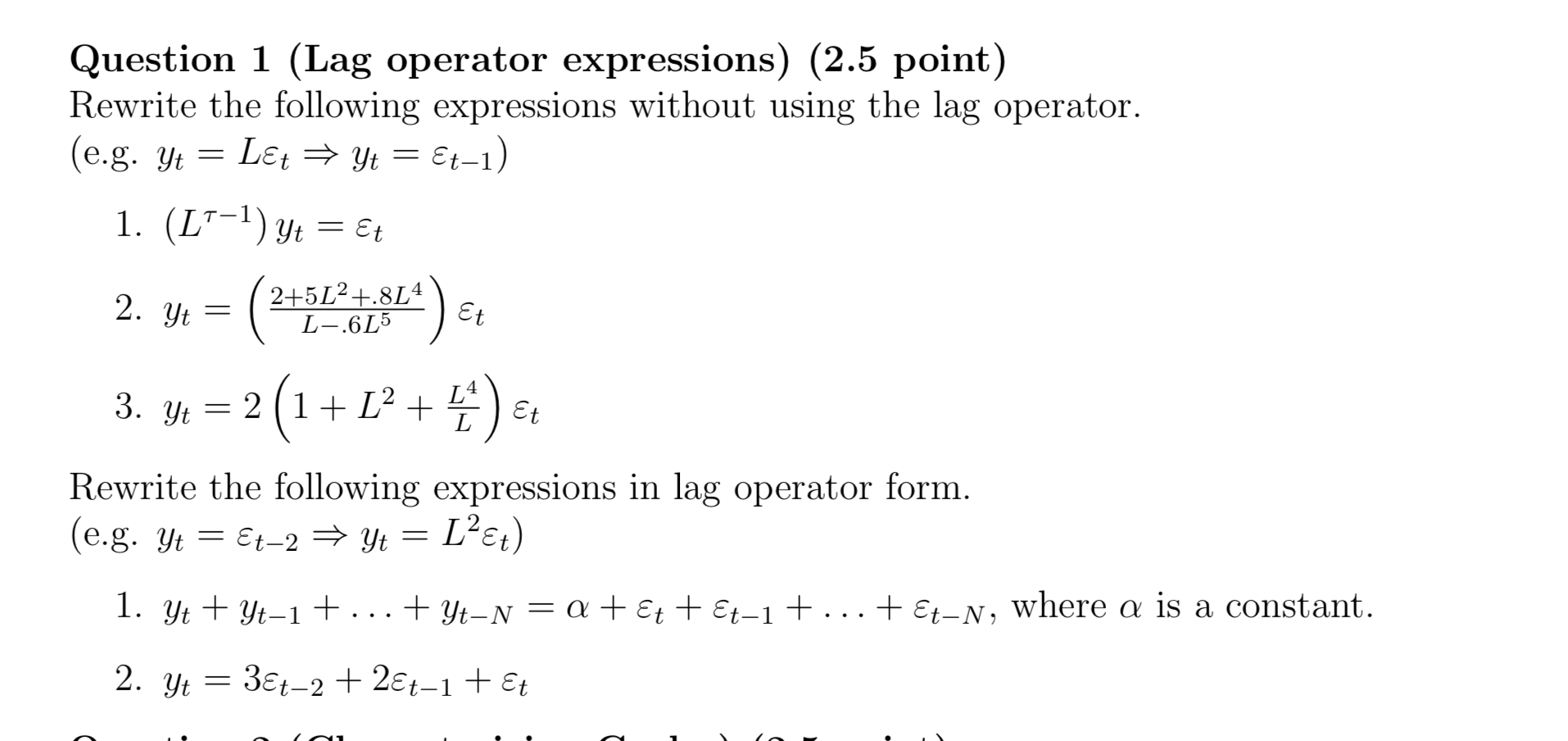 Solved = Question 1 (Lag operator expressions) (2.5 point) | Chegg.com