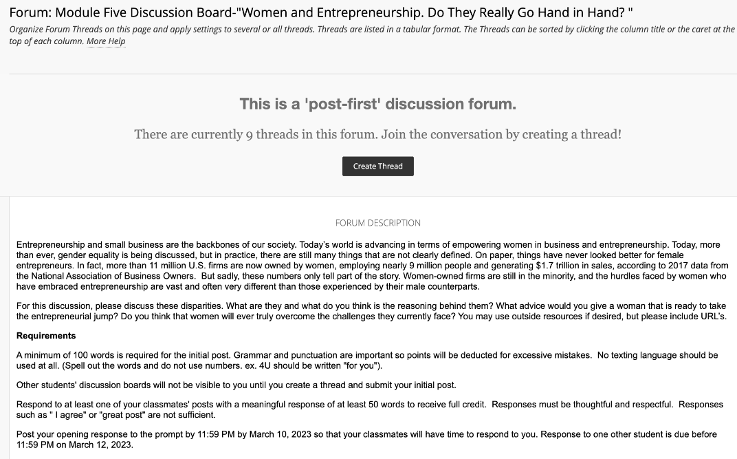 Forum: Module Five Discussion Board-"Women and | Chegg.com