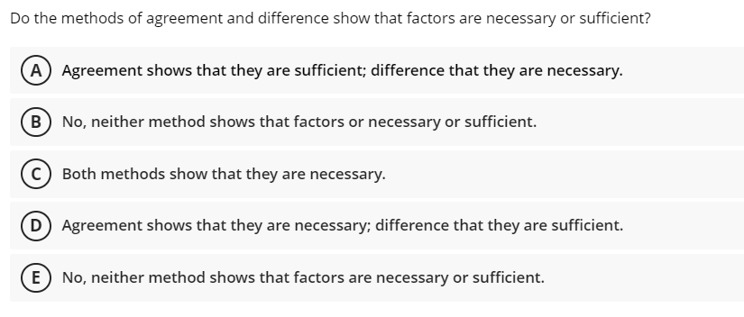 Solved Do the methods of agreement and difference show that | Chegg.com
