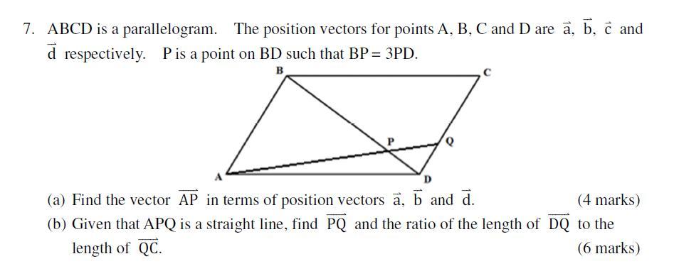 Solved 7. ABCD is a parallelogram. The position vectors for | Chegg.com
