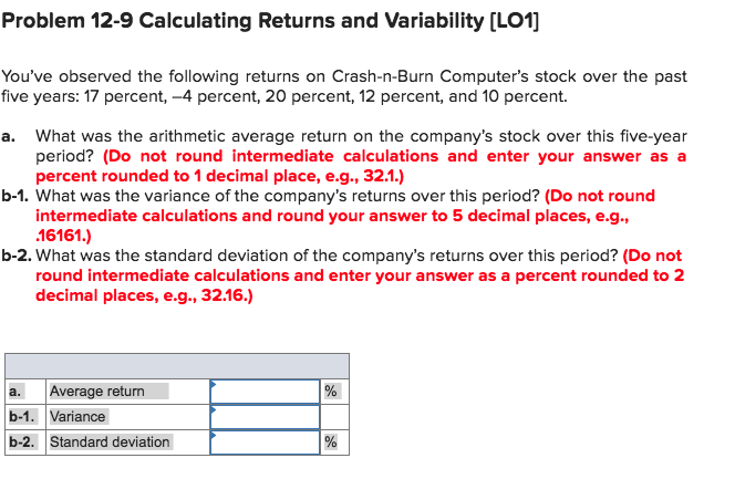 Solved Problem 12-9 Calculating Returns and Variability | Chegg.com