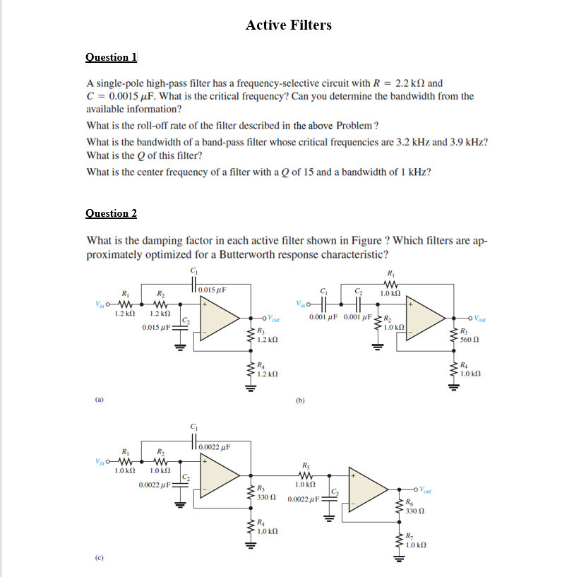 Solved Active Filters Question 1 A single-pole high-pass | Chegg.com