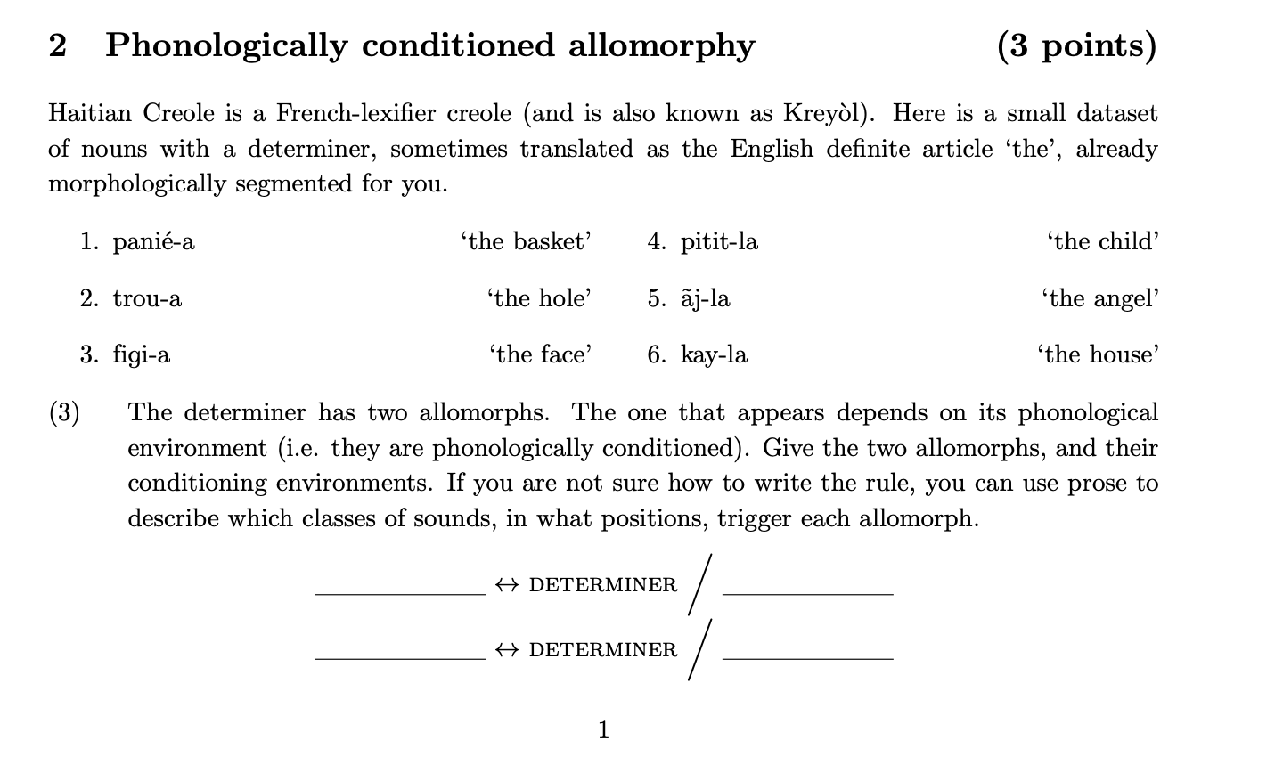 2 Phonologically conditioned allomorphy (3 points) | Chegg.com